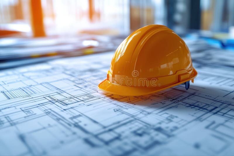 Hard Hat Resting Blueprint Construction Project Management Planning ...