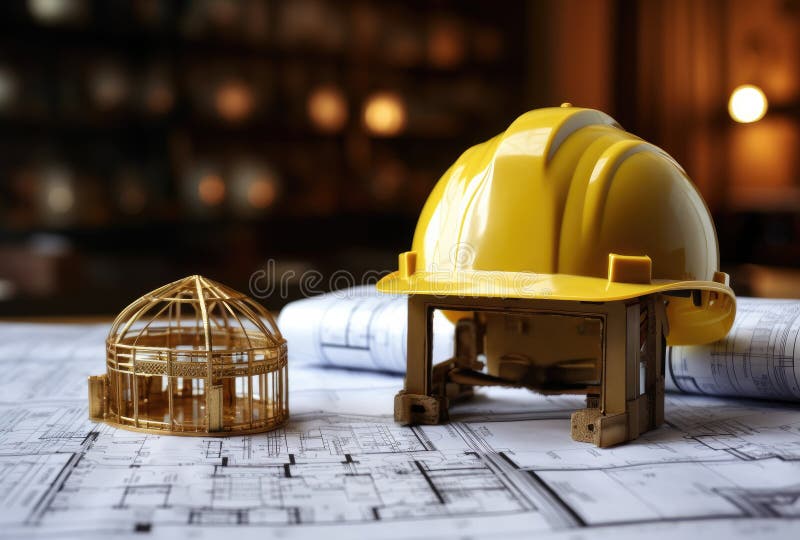 A Hard Hat is Resting on Some Blueprints Stock Photo - Image of ...