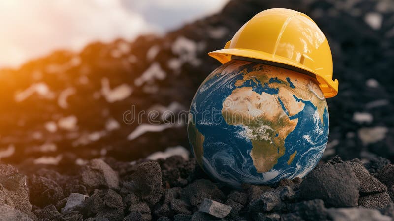Hard Hat Rests on Top of Earth Globe Symbolizing Construction and ...