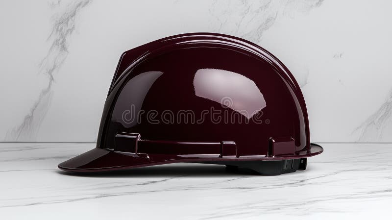Hard Hat Safety Helmet Maroon Color on Marble Background Stock ...