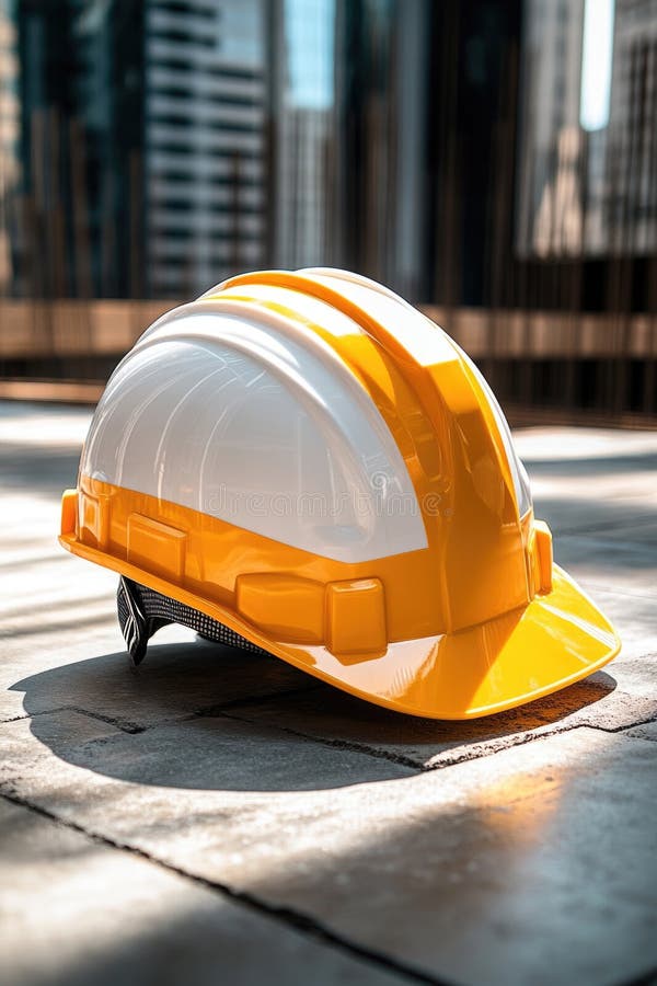 A Hard Hat Sits on the Ground Outside a Building, Ideal for Use As a ...