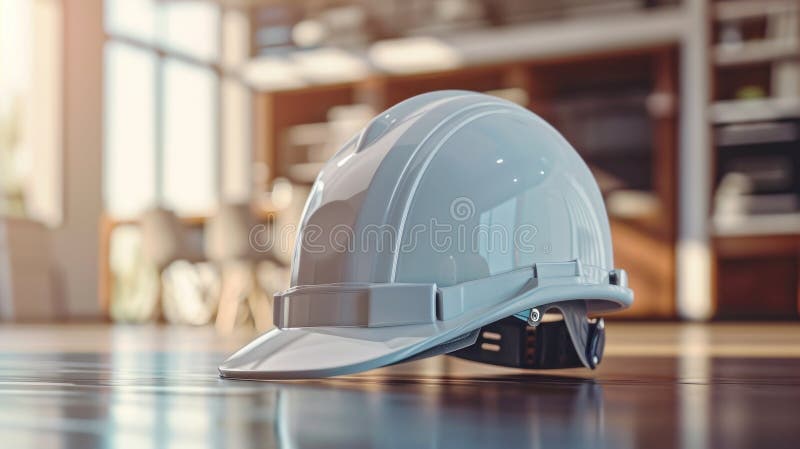 A Hard Hat Sitting on Top of a Wooden Table, AI Stock Illustration ...