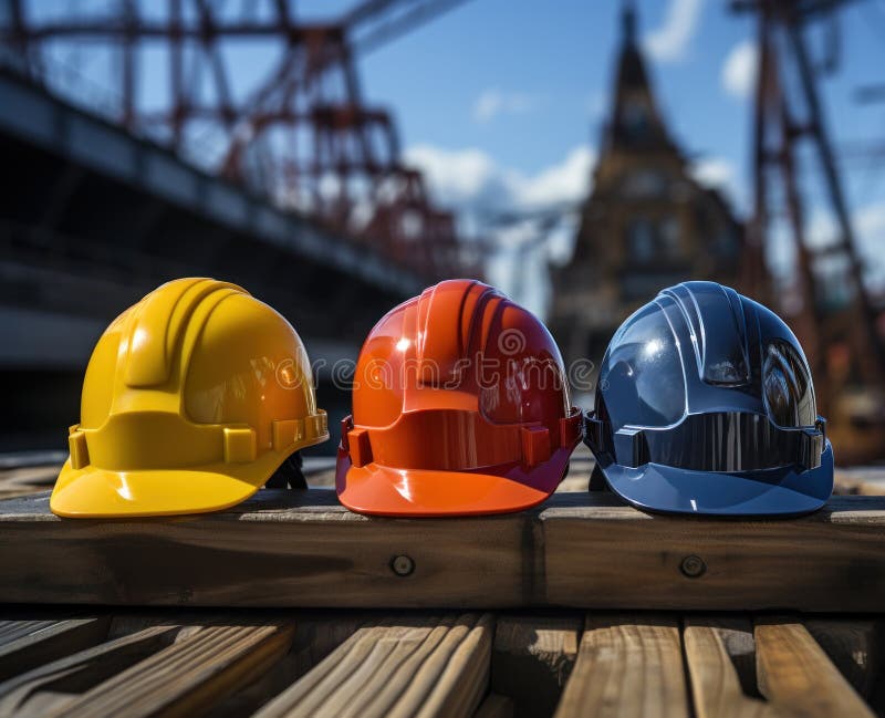 Hard Hats Lined Up on a Step Showcasing Safety and Style for the ...