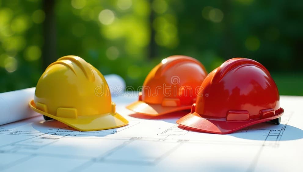 Hard Hats Shadow Blueprints, Green Foliage Backdrop, Development ...