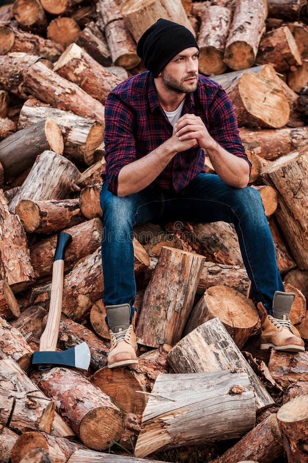 After hard physical work. stock image. Image of lumberjack - 59504791