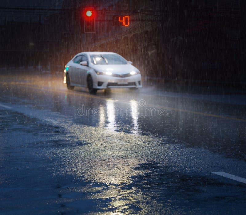 Blurry Cars in a Long Queue on the Busy City Street during Hard Rain ...