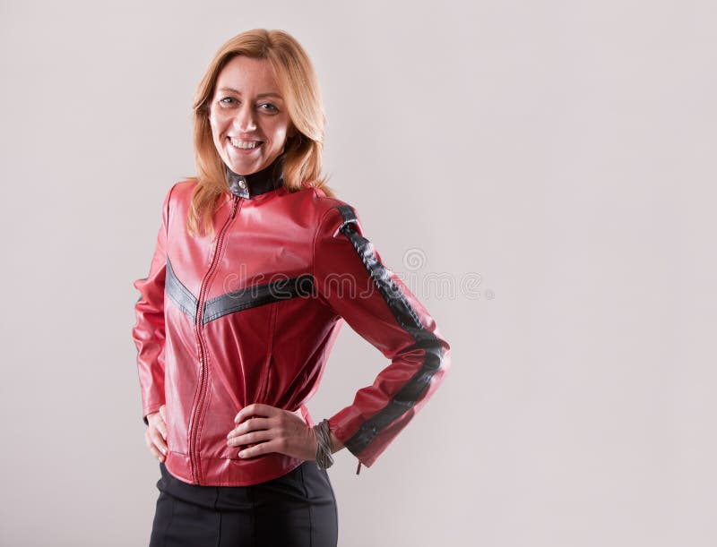 Hard Rock Woman in Red Leather Jacket Stock Photo - Image of jacket ...