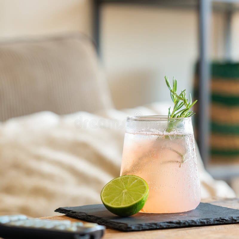 Hard Seltzer Cocktail with Lime for Relaxing Afternoon at Home Stock ...