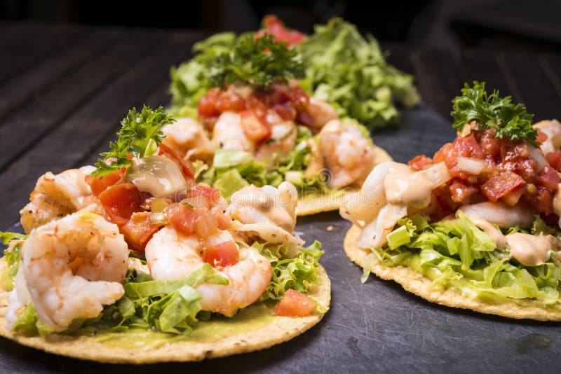 Hard Shell Tacos with Shrimp Stock Photo - Image of tortilla, shrimp ...