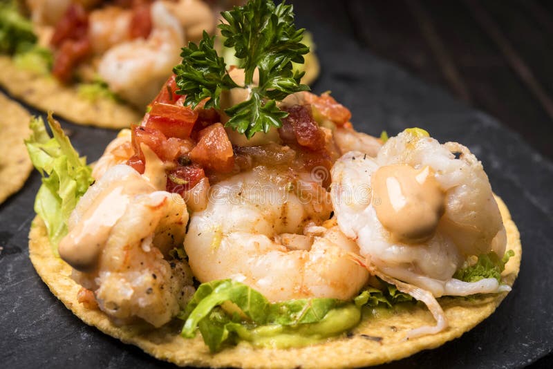 Hard Shell Tacos with Shrimp Stock Image - Image of lime, shell: 193347709