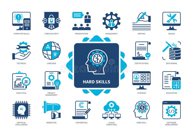 Hard Skills solid icon set stock illustration. Illustration of ...