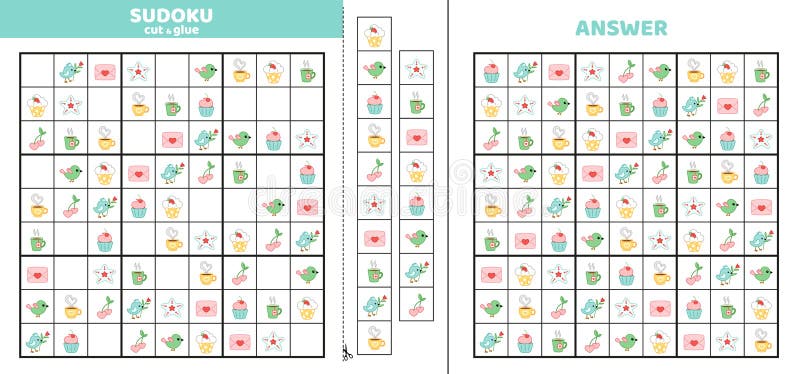 Hard Sudoku with Nine Cartoon Objects. Game Puzzle for Kids. Cut and ...