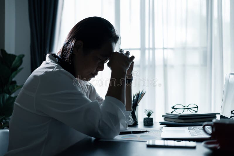 Hard Think on Analysis in the Work. Young Asian Business Woman is ...