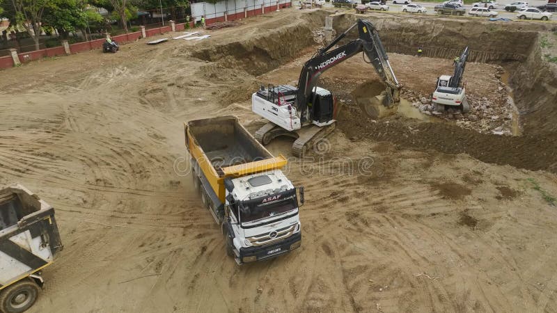 Hard at Work: Aerial 4K View of Construction Site Activity Stock ...