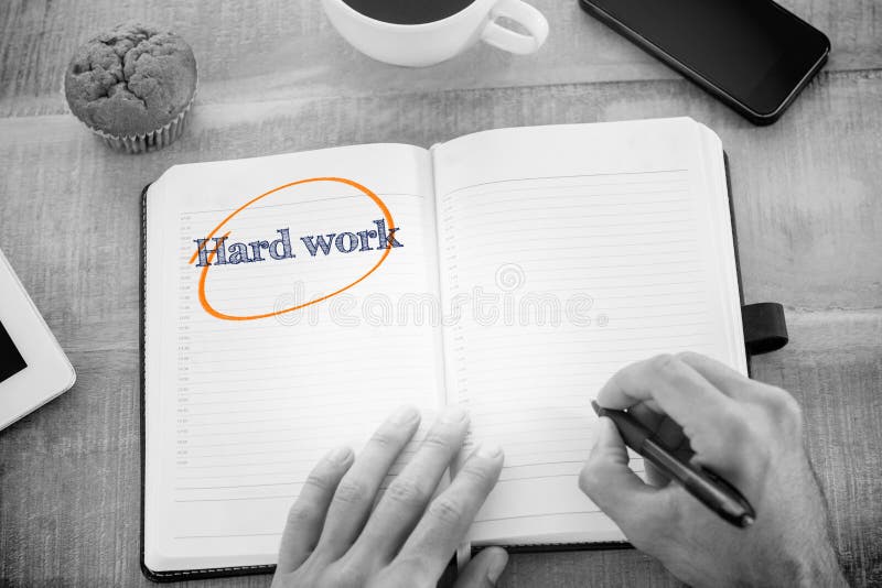 Hard Work Against Man Writing Notes on Diary Stock Photo - Image of ...