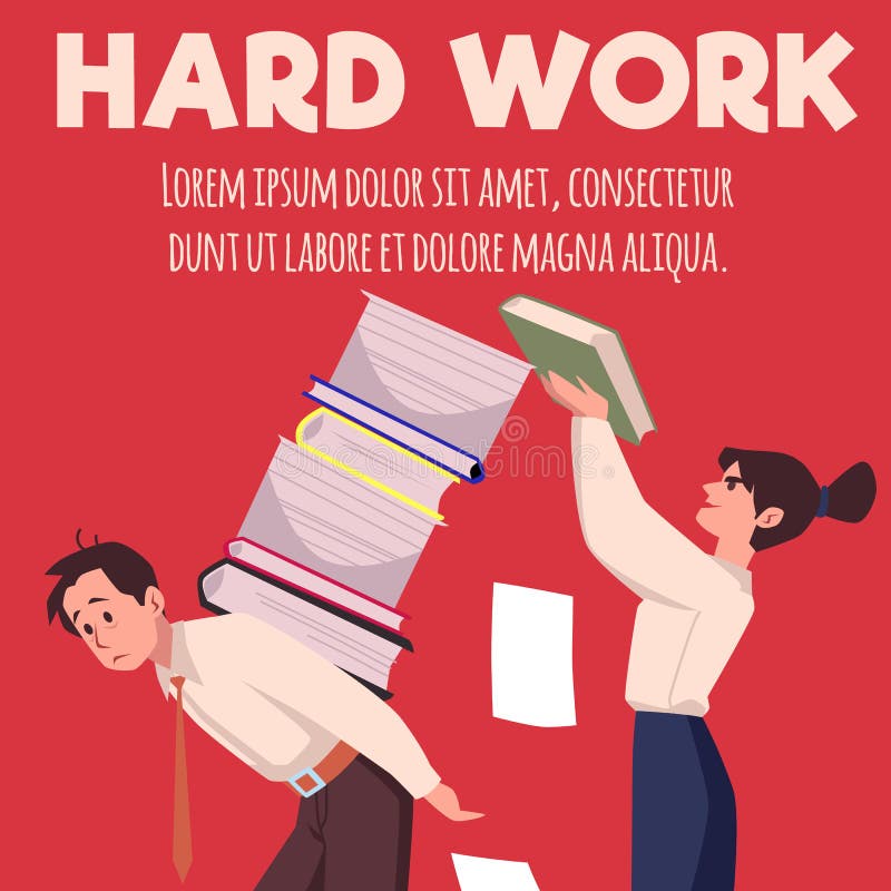 Hard Work Poster with Boss Loads the Employee with Tasks, Flat Vector ...