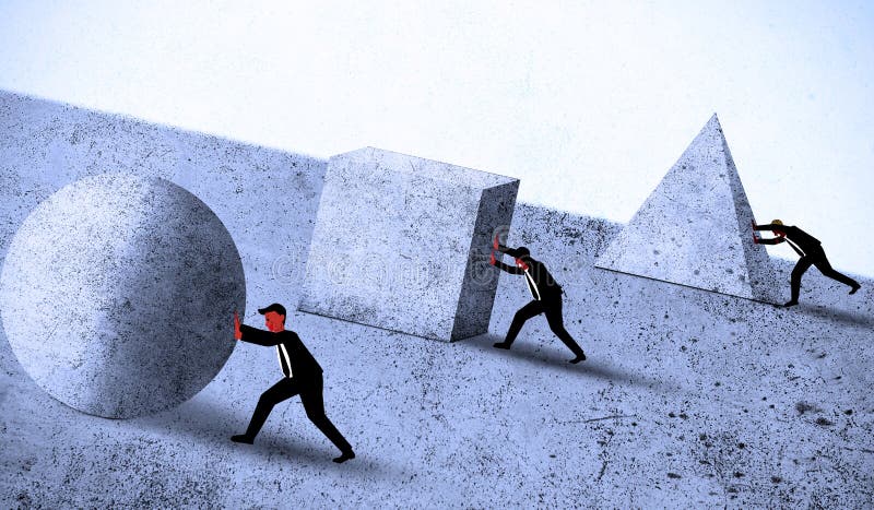 Businessman Pushing Concrete Big Stone Uphill. Man Push Hardly the ... Businessman Pushing Concrete Big Stone Uphill. Man Push Hardly the ...