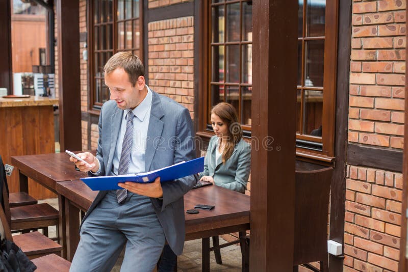 Hard Working Boss with His Secretary. Stock Image - Image of device ...