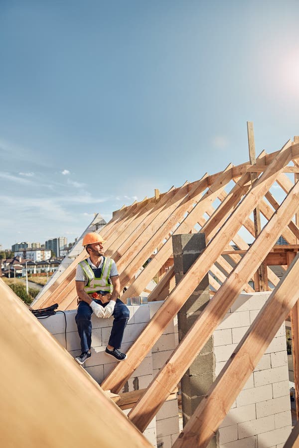 Hard-working Builder Taking a Break from Work Stock Image - Image of ...
