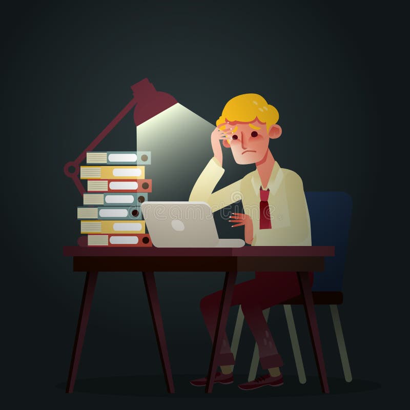 Hard Working Business Man Night in Office Stock Vector - Illustration ...