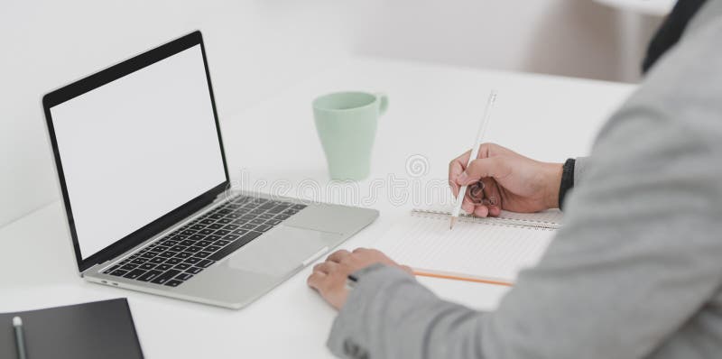 Hard-working Businessman Working on His Current Plan while Writing on ...