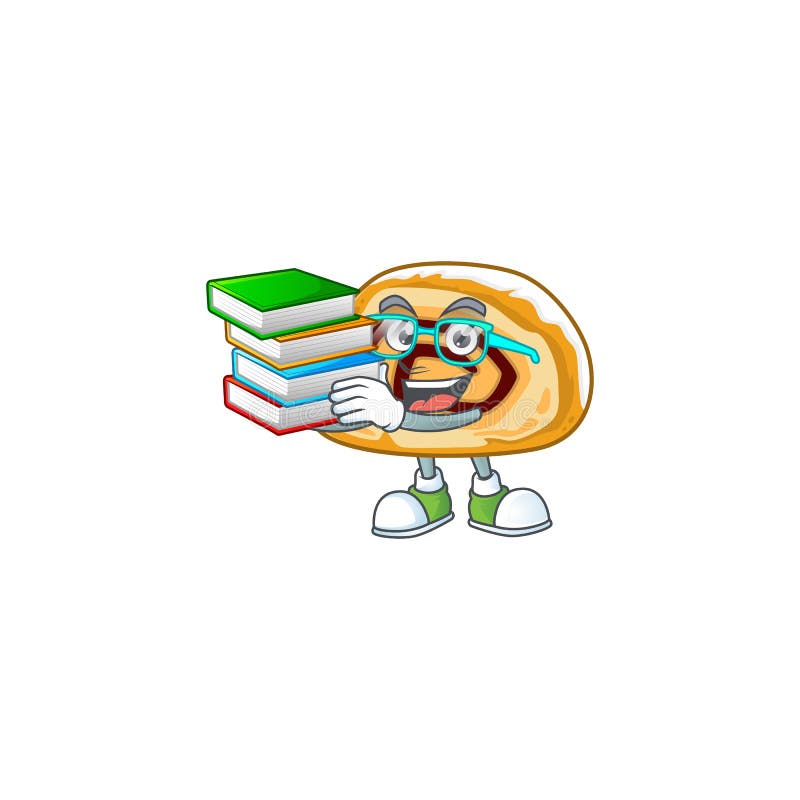 A Hard-working Student in Swiss Roll Cartoon Design with Book Stock ...