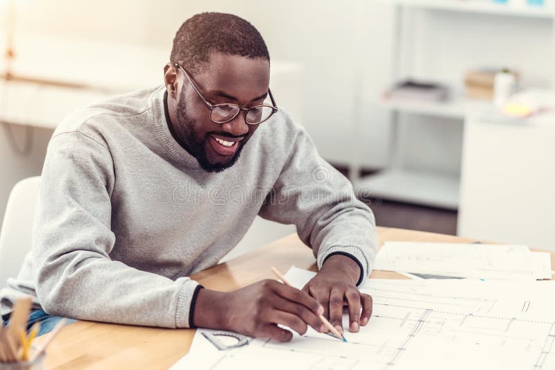 Hard Working Technical Professional Drawing at Work Stock Image - Image ...