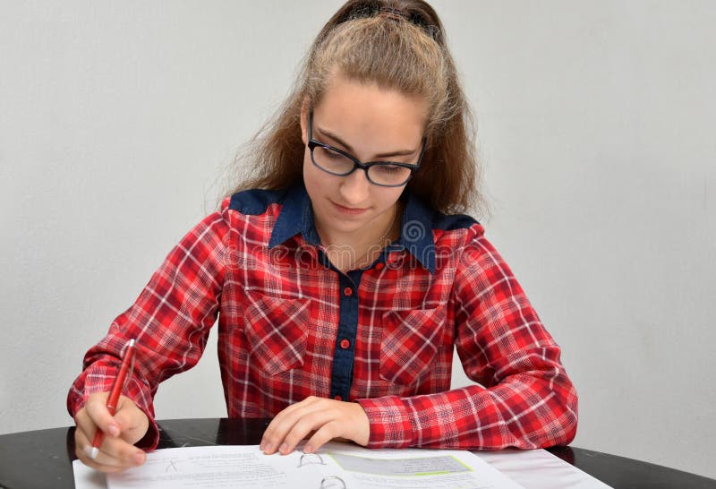 Diligent Female Student Learning for Exam Stock Photo - Image of maths ...