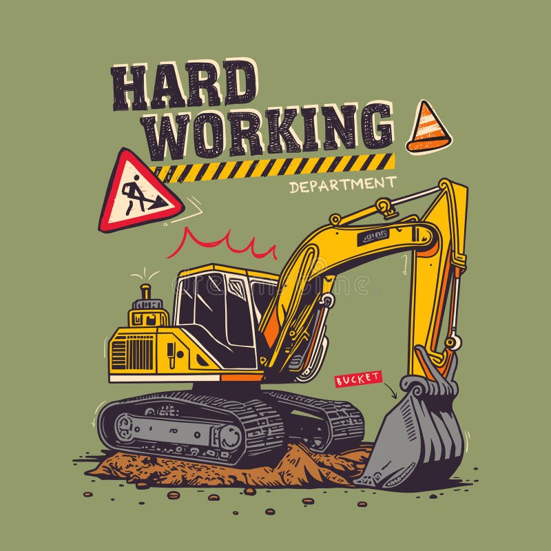 Yellow Excavator Digging Ground on Construction Area Stock Vector ...