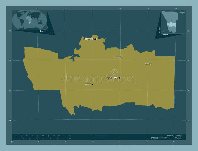 Hardap, Namibia. Solid. Labelled Points of Cities Stock Illustration ...