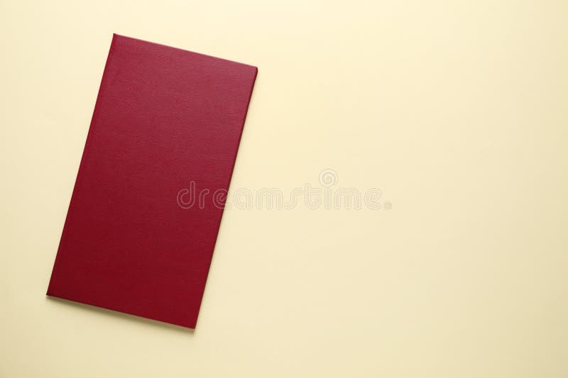 Hardcover Book on Beige Background, Top View. Space for Text Stock ...