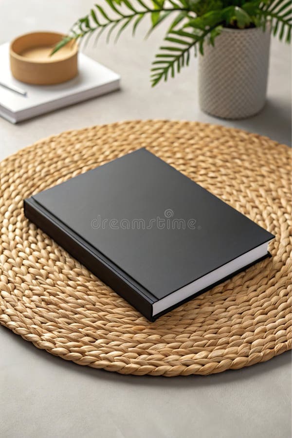 Hardcover Book Mockup on Woven Mat Stock Illustration - Illustration of ...