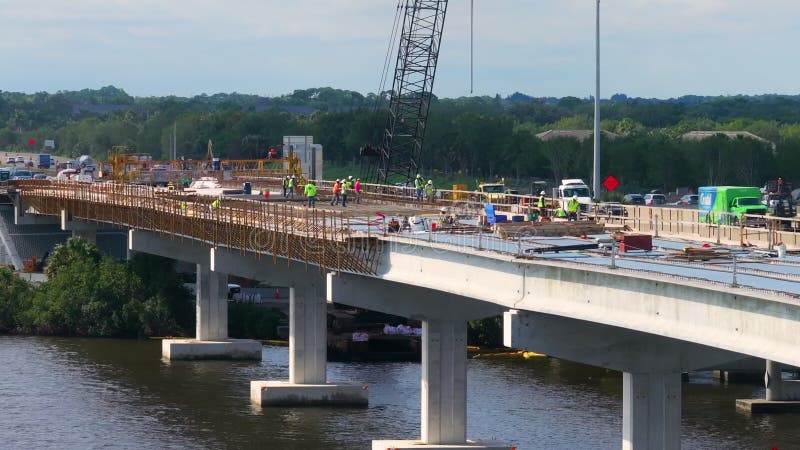 Hardhat Workers at Highway Bridge Construction in Ellenton, Florida ...