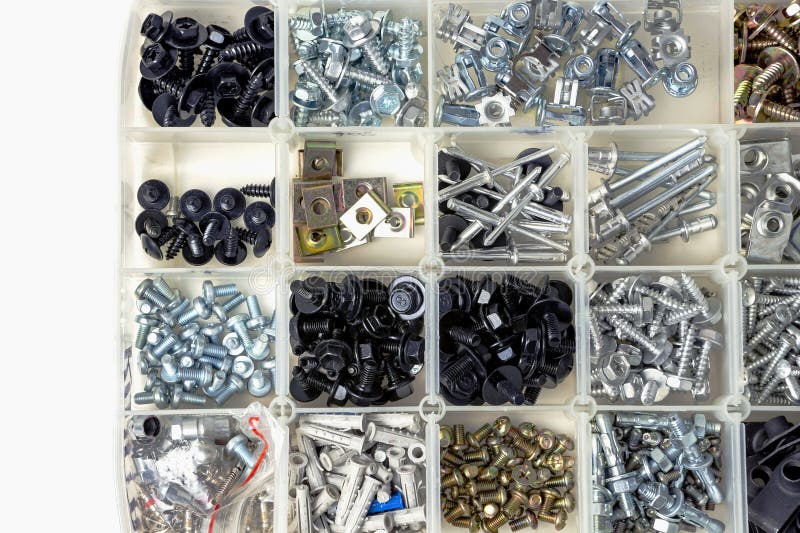 A Hardware Box with Compartments that Hold Screws, Anchors, Bolts and ...