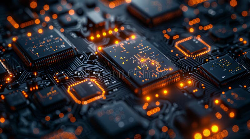 Hardware Chip Isolated on Black Background Electrical Circuit Board ...