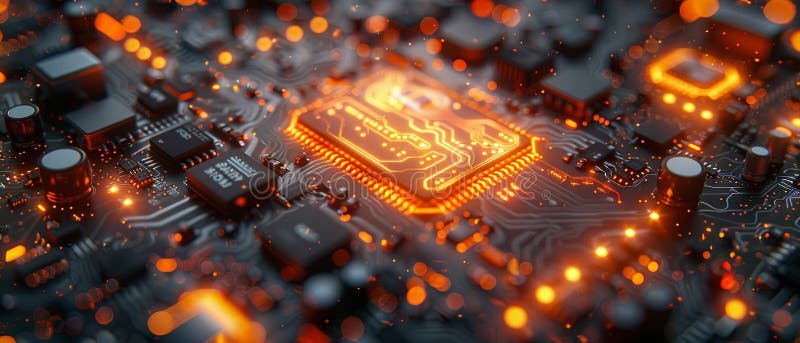 Hardware Chip Isolated on Black Background Electrical Circuit Board ...