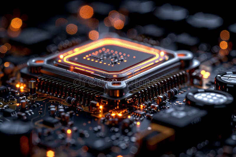 Hardware Chip Isolated on Black Background Electrical Circuit Board ...