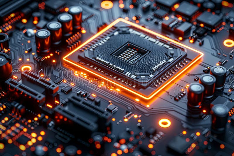 Hardware Chip Isolated on Black Background Electrical Circuit Board ...