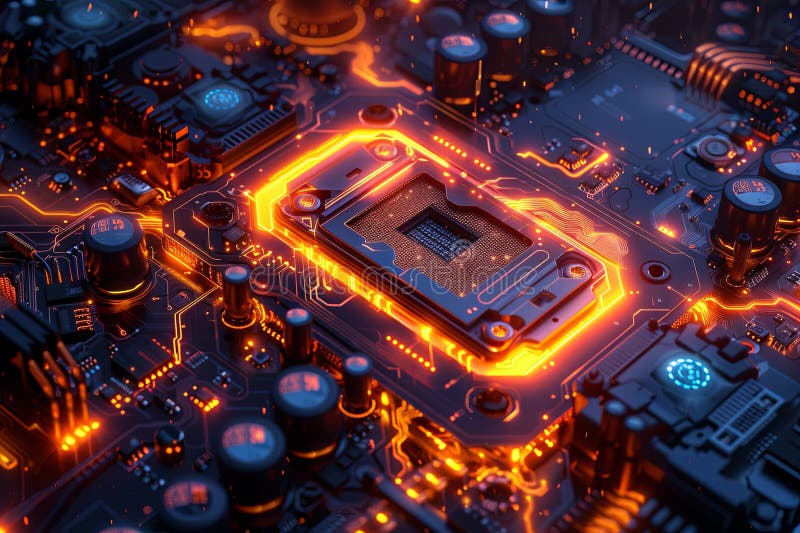 Hardware Chip Isolated on Black Background Electrical Circuit Board ...