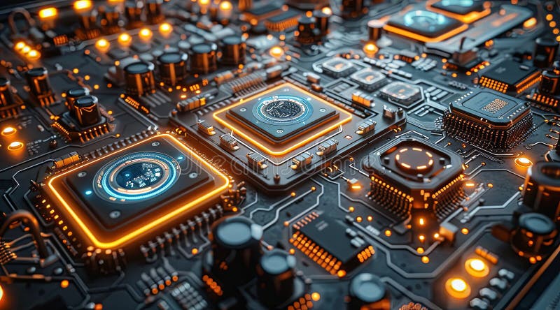 Hardware Chip Isolated on Black Background Electrical Circuit Board ...