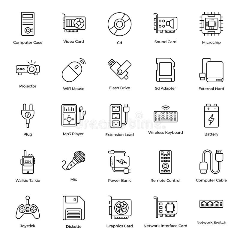 Pack of Hardware Flat Icons Stock Vector - Illustration of alarm ...