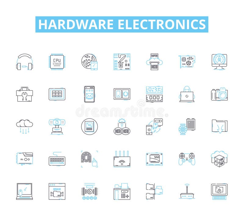 Hardware Electronics Linear Icons Set. Circuitry, Microcontroller ...