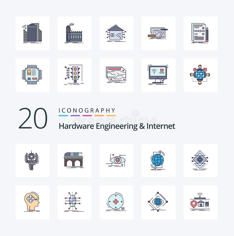 20 Hardware Engineering and Internet Line Filled Color Icon Pack Like ...