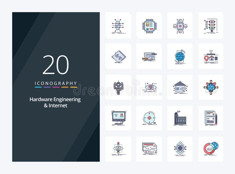 20 Hardware Engineering and Internet Line Filled Icon for Presentation ...