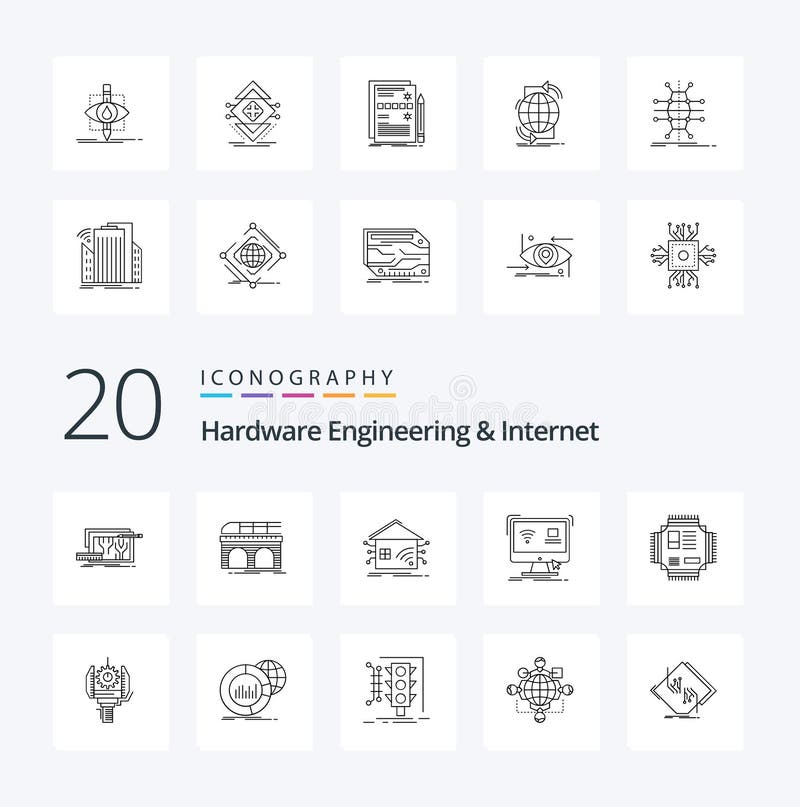 20 Hardware Engineering and Internet Line Icon Pack Like Monitor ...