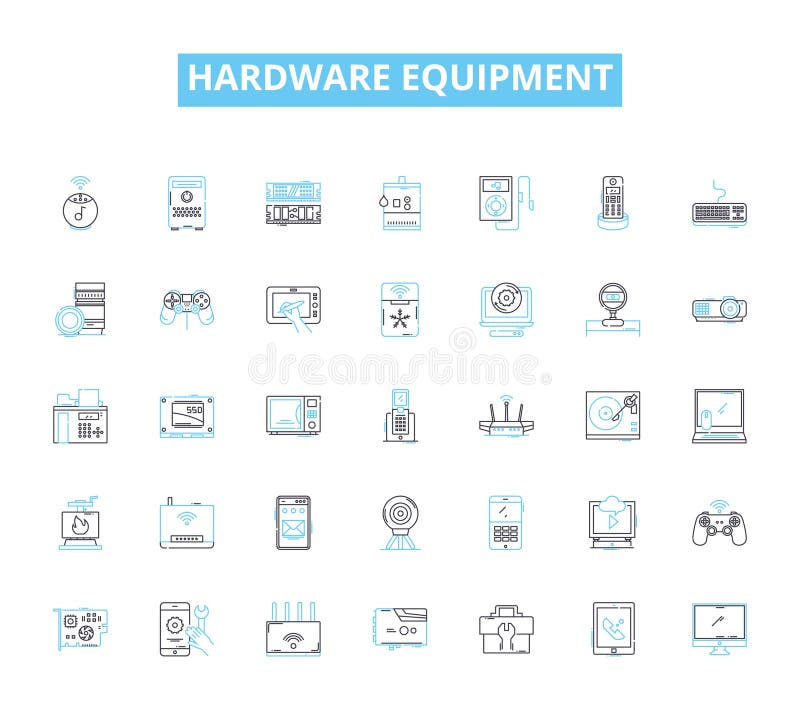 Hardware Equipment Linear Icons Set. Processor, Graphics, Motherboard ...