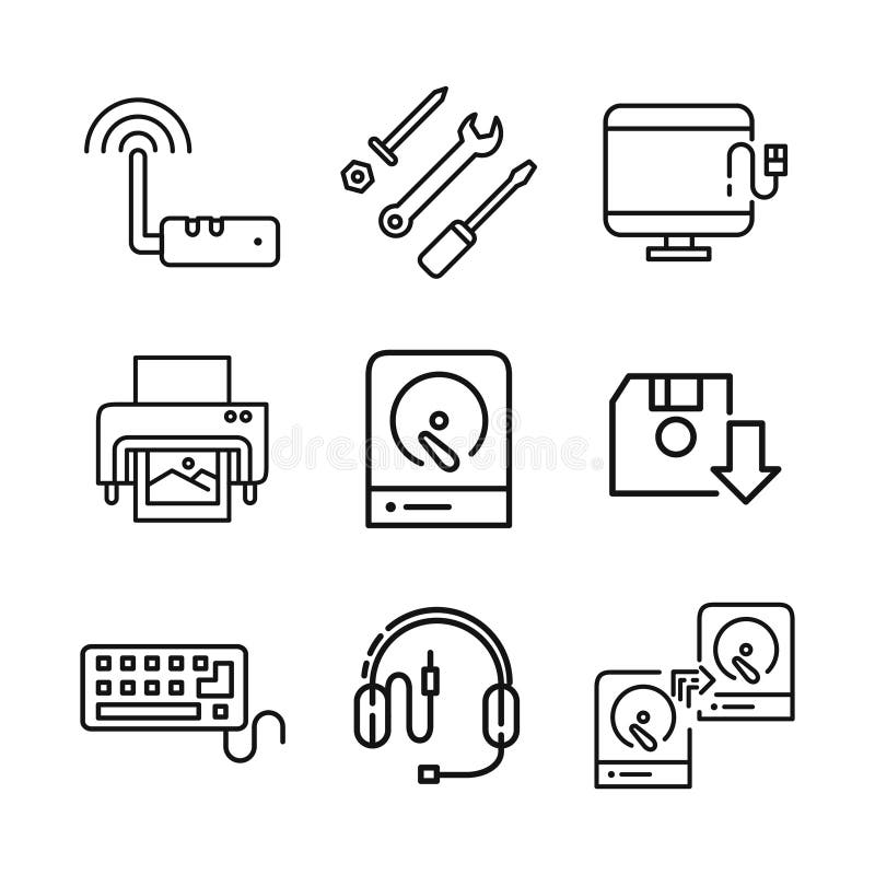 Hardware Icon Set Black and White Illustration Stock Vector ...