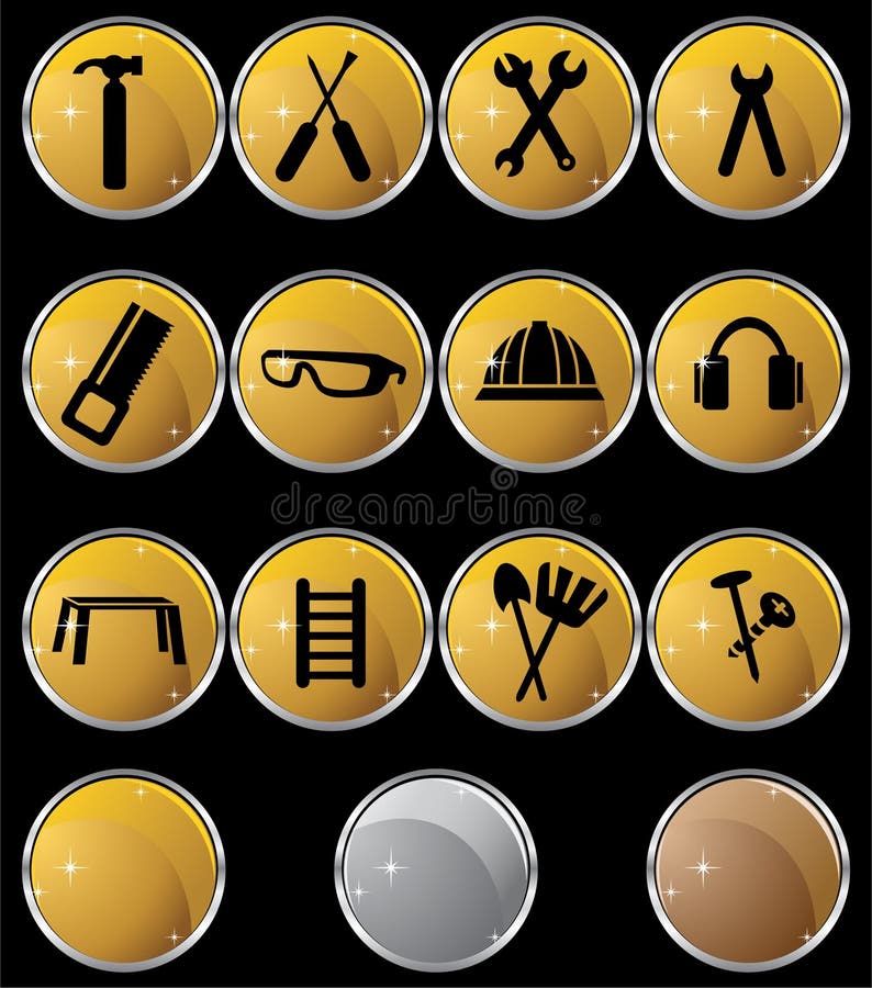 Hardware Icon Set: Gold Button Series - Round Stock Vector ...