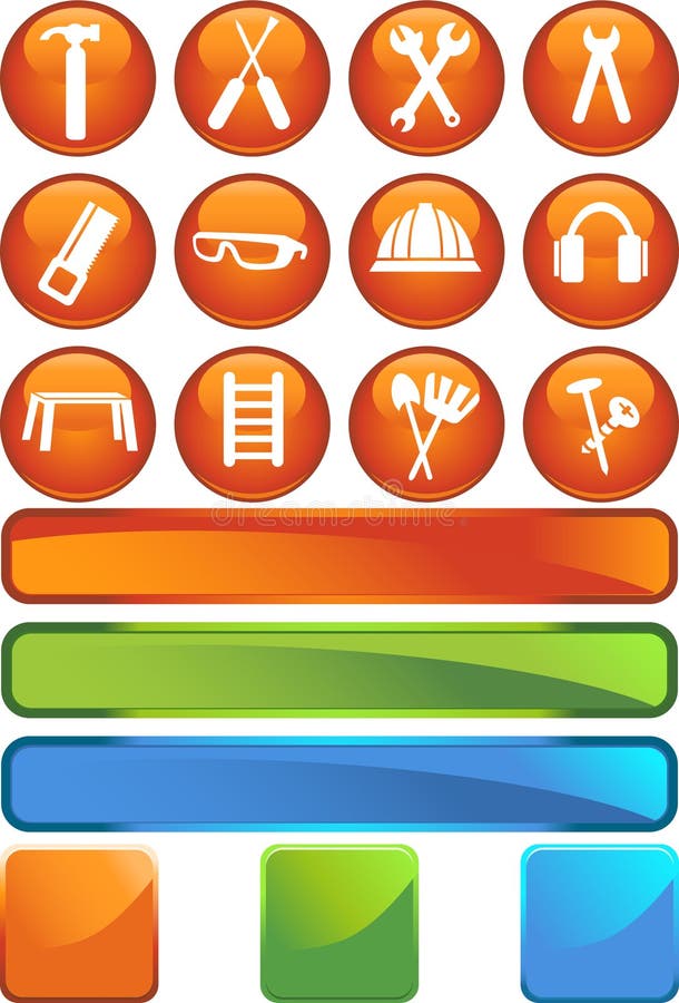 Hardware Icon Set: Round Web Button Series Stock Vector - Illustration ...