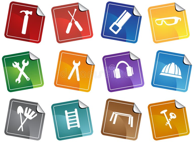 Hardware Icon Set: Sticker Series Stock Vector - Illustration of ...